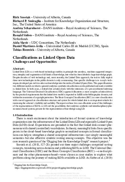 (PDF) Classifications as Linked Open Data: Challenges and Opportunities