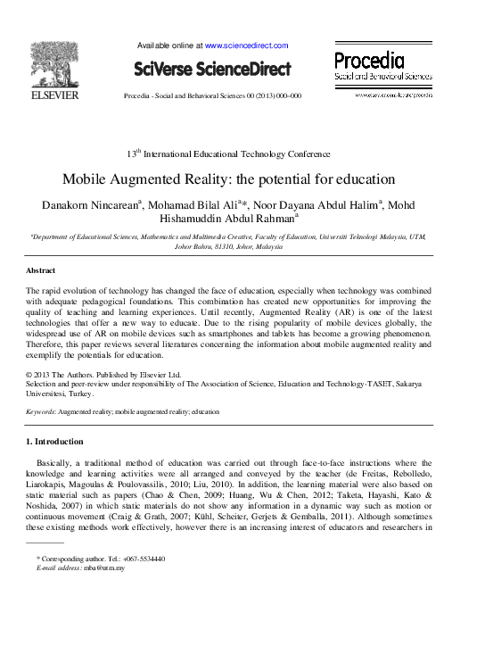 (PDF) Mobile Augmented Reality: The Potential for Education