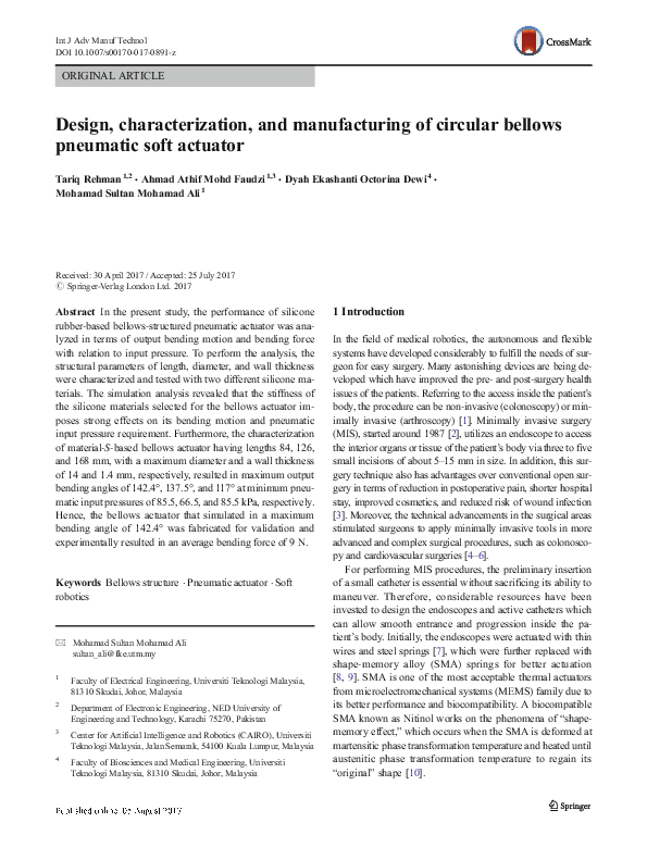 (PDF) Design, characterization, and manufacturing of circular bellows pneumatic soft actuator