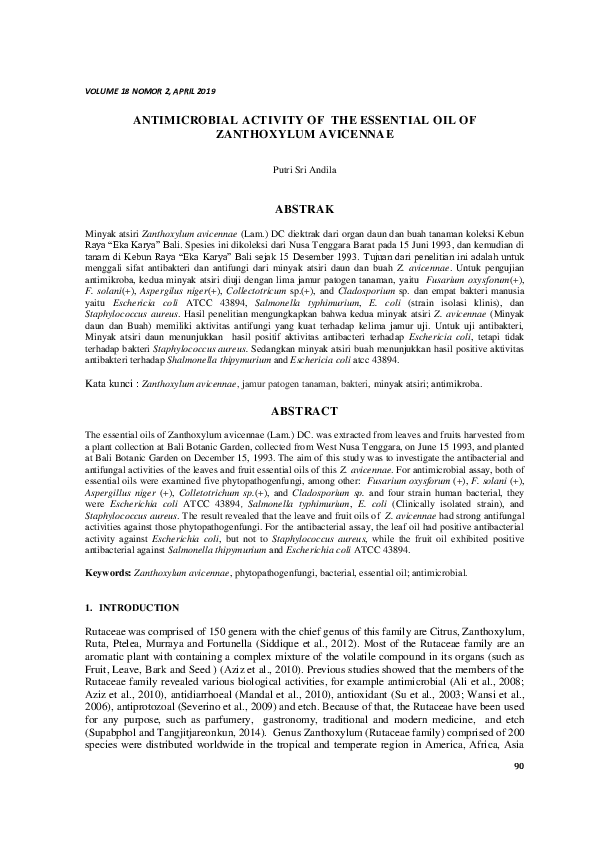 (PDF) Antimicrobial Activity of the Essential Oil of Zanthoxylum Avicennae