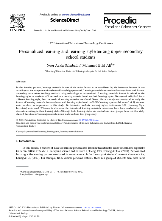 (PDF) Personalized Learning and Learning Style among Upper Secondary ...