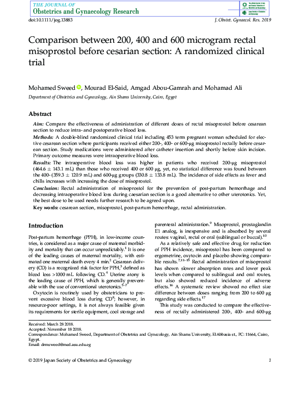 (PDF) Comparison between 200, 400 and 600 microgram rectal misoprostol ...