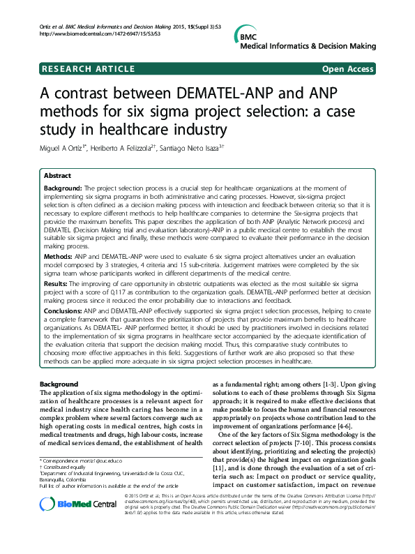 Pdf A Contrast Between Dematel Anp And Anp Methods For Six Sigma