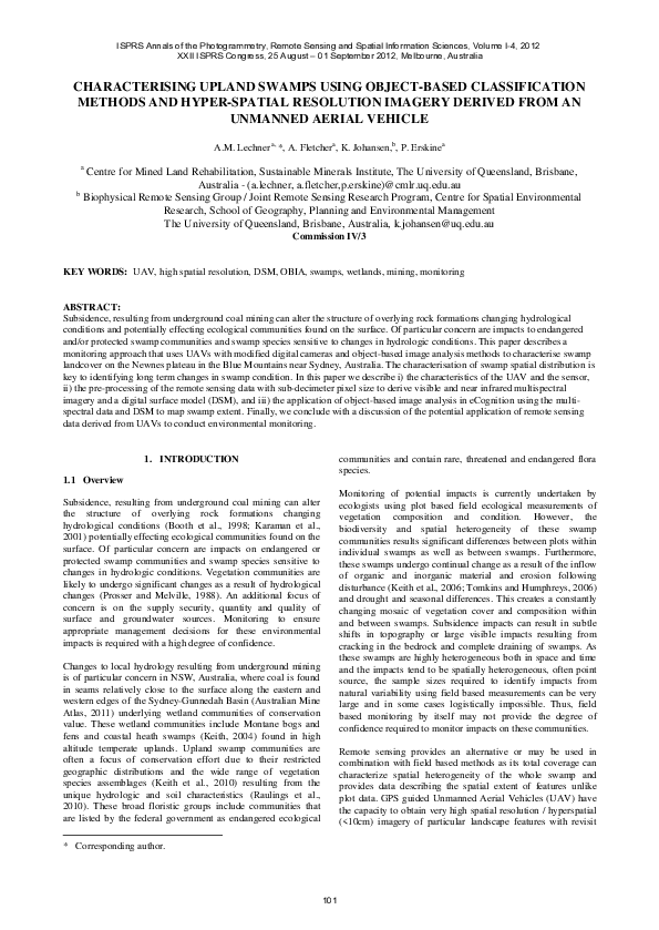 Pdf Characterising Upland Swamps Using Object Based Classification Methods And Hyper Spatial