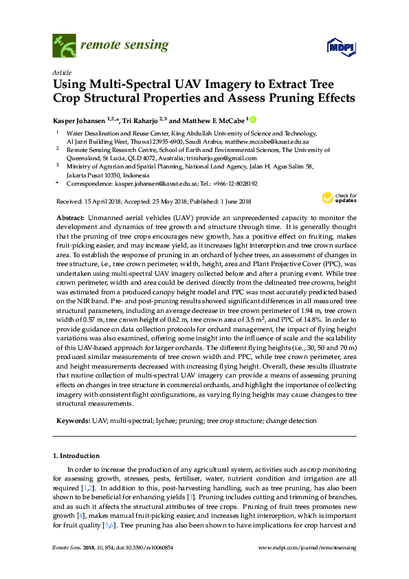 (PDF) Using Multi-Spectral UAV Imagery to Extract Tree Crop Structural Properties and Assess ...