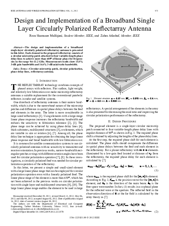 (PDF) Design and Implementation of a Broadband Single Layer Circularly Polarized Reflectarray ...