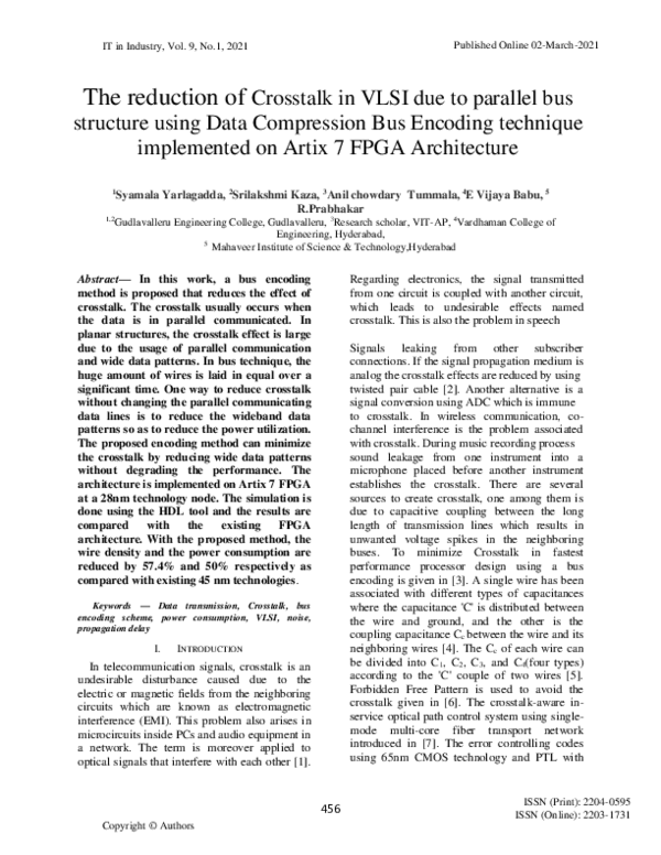 Pdf The Reduction Of Crosstalk In Vlsi Due To Parallel Bus Structure Using Data Compression