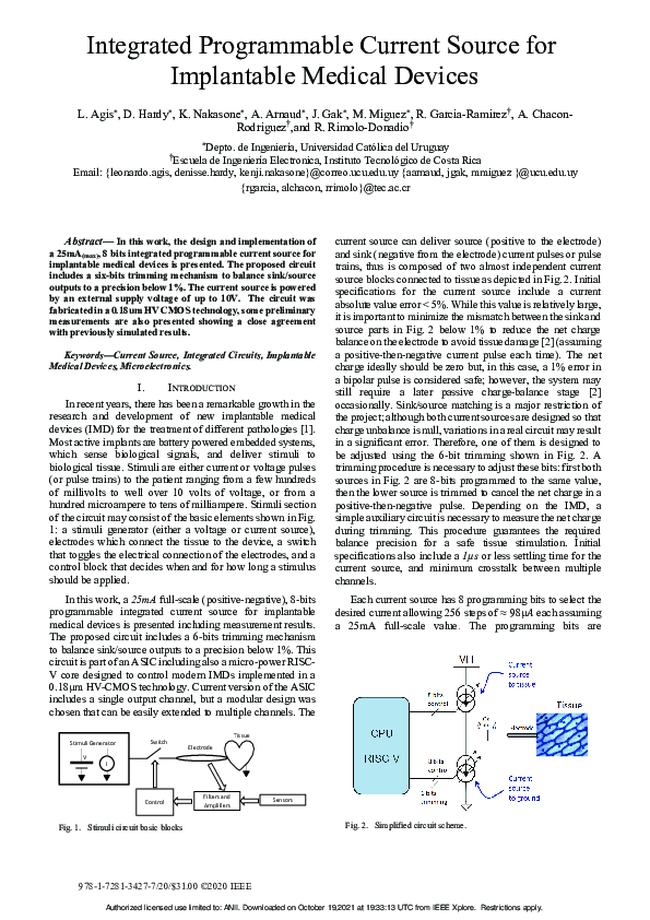 (PDF) Integrated Programmable Current Source for Implantable Medical ...