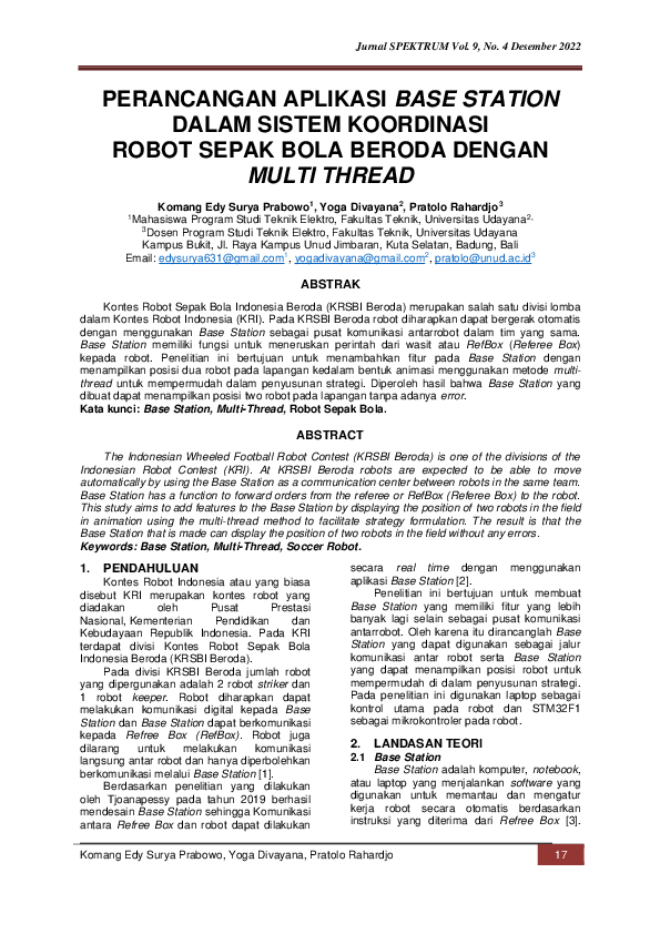 Pdf Perancangan Aplikasi Base Station Dalam Sistem Koordinasi Robot Sepak Bola Beroda Dengan