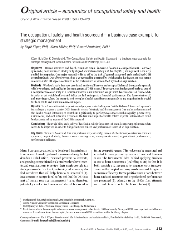 (PDF) The Occupational Safety and Health Scorecard – a business case ...