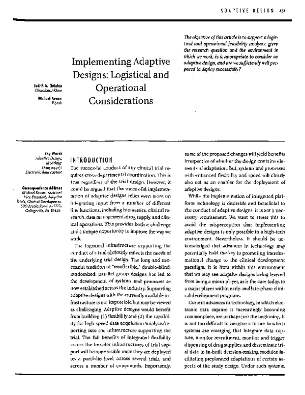(PDF) Implementing Adaptive Designs: Logistical and Operational ...