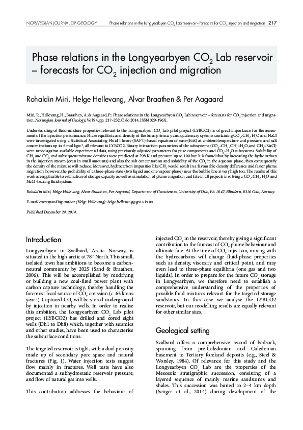 (PDF) Phase Relations for CO2 in Longyearbyen Reservoir