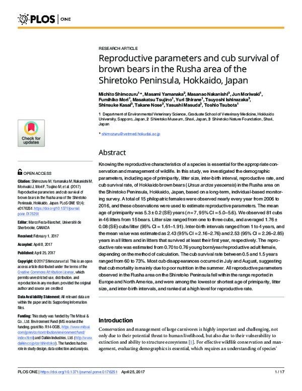 (PDF) Reproductive parameters and cub survival of brown bears in the ...