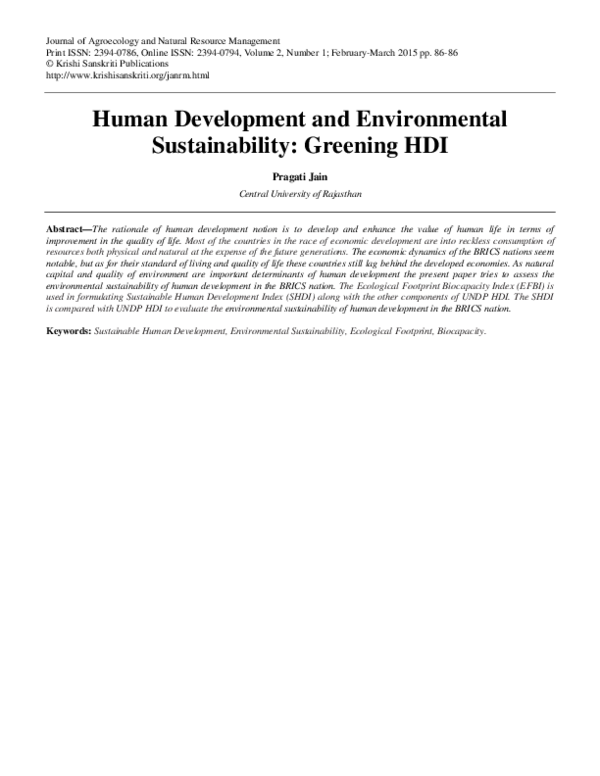 Human Development and Environmental Sustainability: Greening HDI
