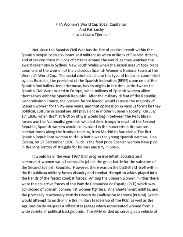 (DOC) FIFA Women's World Cup essay by LLT September