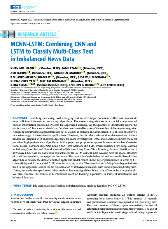 (PDF) MCNN-LSTM: Combining CNN and LSTM to Classify Multi-Class Text in Imbalanced News Data