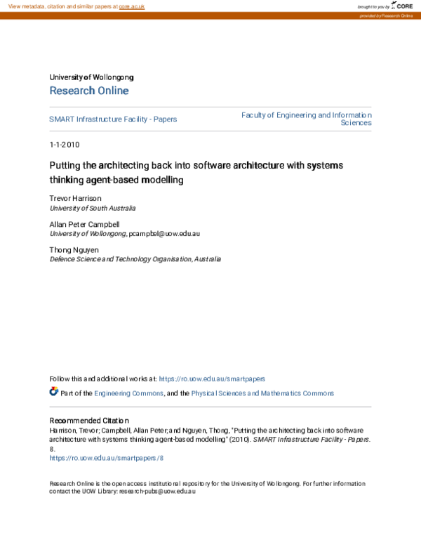 (PDF) Putting the architecting back into software architecture with systems thinking agent-based ...