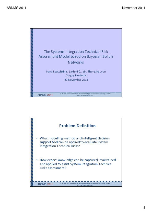 (PDF) The Systems Integration Technical Risk assessment fusing of Bayesian Belief Networks and ...