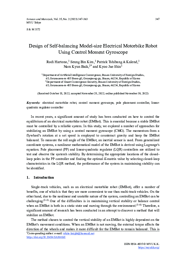 (PDF) Design of Self-balancing Model-size Electrical Motorbike Robot ...