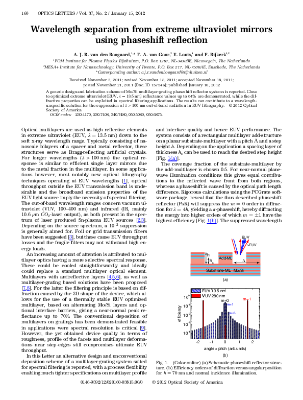(PDF) Wavelength separation from extreme ultraviolet mirrors using ...