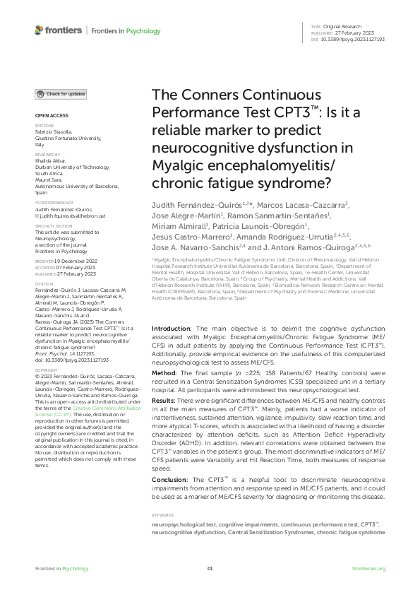 (PDF) The Conners Continuous Performance Test CPT3™: Is it a reliable ...