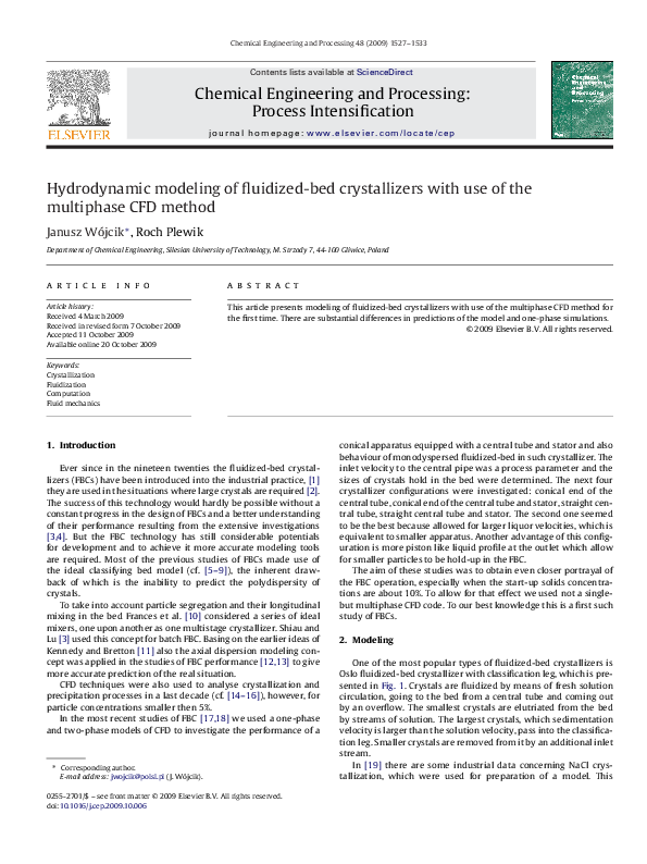 (PDF) Hydrodynamic modeling of fluidized-bed crystallizers with use of the multiphase CFD method