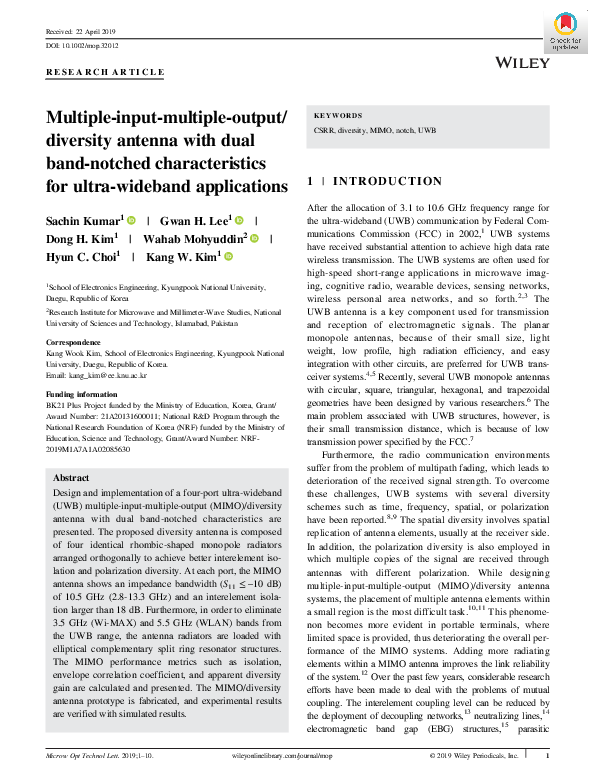 (PDF) Multiple‐input‐multiple‐output/diversity antenna with dual band‐notched characteristics ...