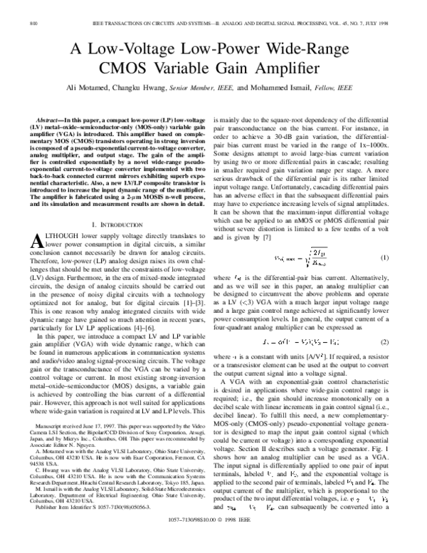 (PDF) A low-voltage low-power wide-range CMOS variable gain amplifier