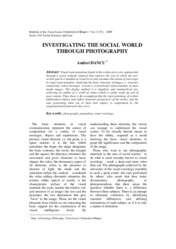 (PDF) Investigating the Social World through Photography