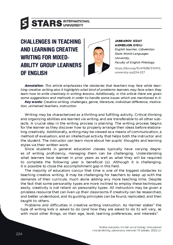 (PDF) Challenges in teaching and learning creative writing for mixed- ability group learners of ...