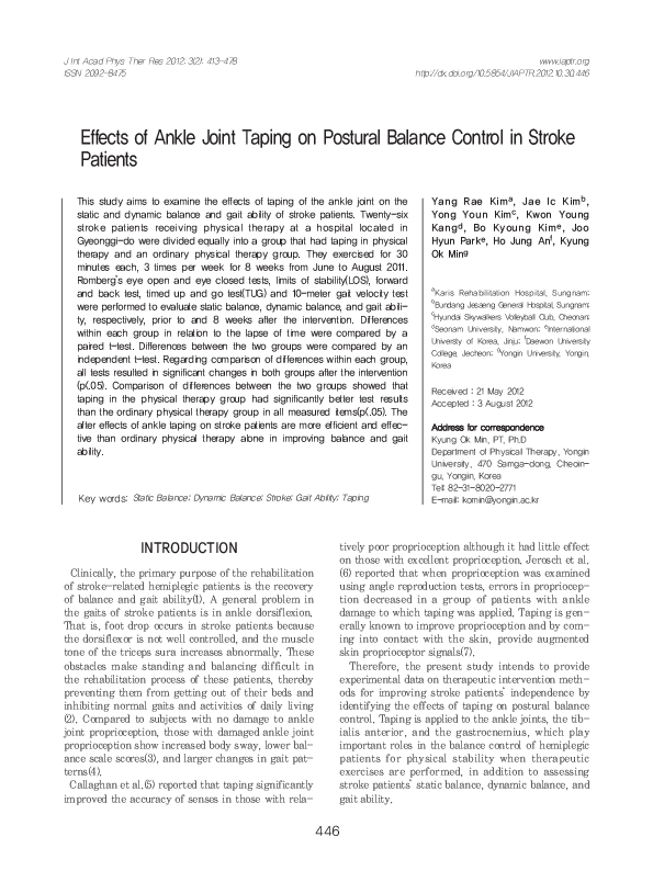 Pdf Effects Of Ankle Joint Taping On Postural Balance Control In