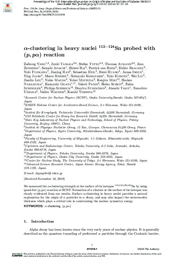 (PDF) α-clustering in Heavy Nuclei 112–124Sn Probed with \((p,p\alpha ...