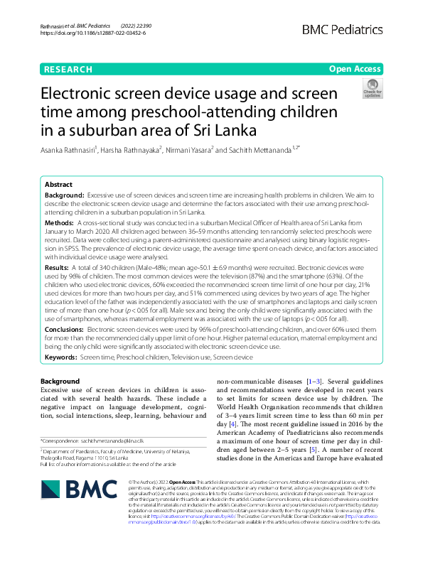 (PDF) Electronic screen device usage and screen time among preschool ...