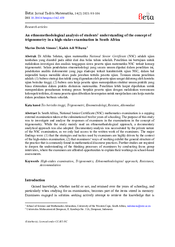 (PDF) An ethnomethodological analysis of students’ understanding of the concept of trigonometry ...