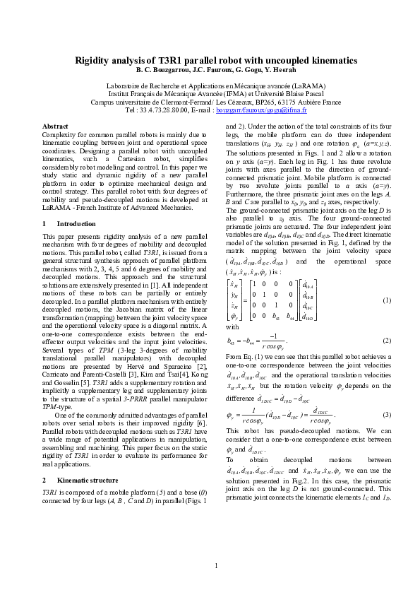 (PDF) Rigidity analysis of T3R1 parallel robot with uncoupled kinematics