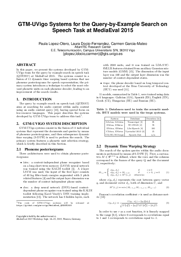 (PDF) GTM-UVigo Systems for the Query-by-Example Search on Speech Task at MediaEval 2015