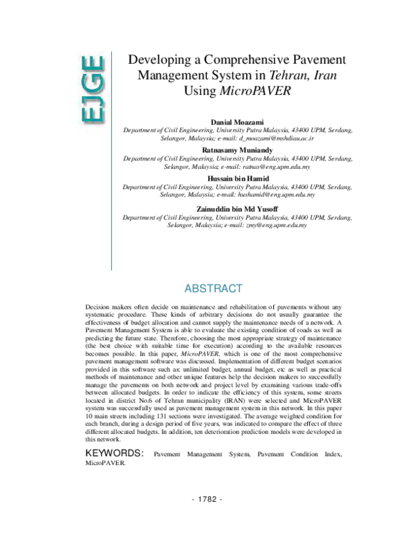 (PDF) Developing a Comprehensive Pavement Management System in Tehran ...
