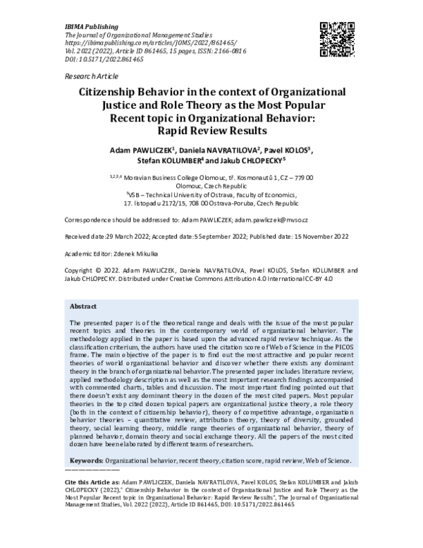 (PDF) Citizenship Behavior in the context of Organizational Justice and Role Theory as the Most ...