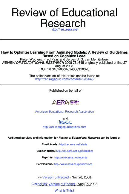 Pdf Based On Cognitive Load How To Optimize Learning From Animated Models A Review Of Guidelines