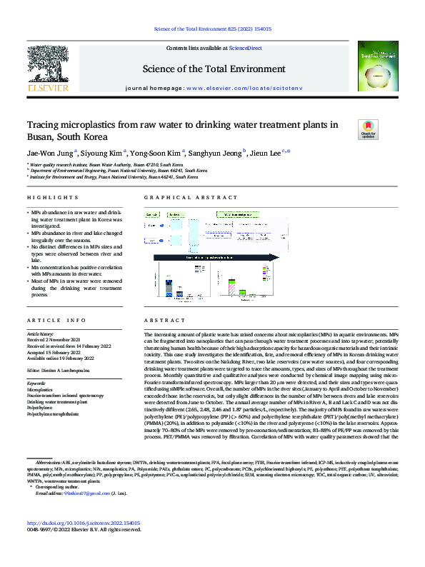 (PDF) Tracing microplastics from raw water to drinking water treatment plants in Busan, South Korea