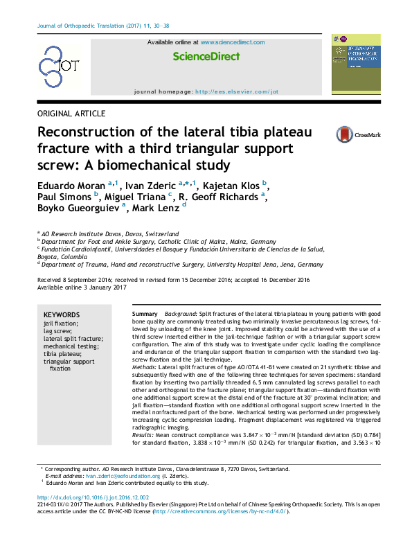 (PDF) Reconstruction of the lateral tibia plateau fracture with a third ...