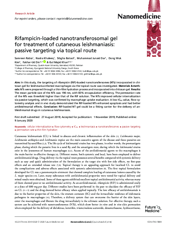 (PDF) Rifampicin-loaded nanotransferosomal gel for treatment of ...