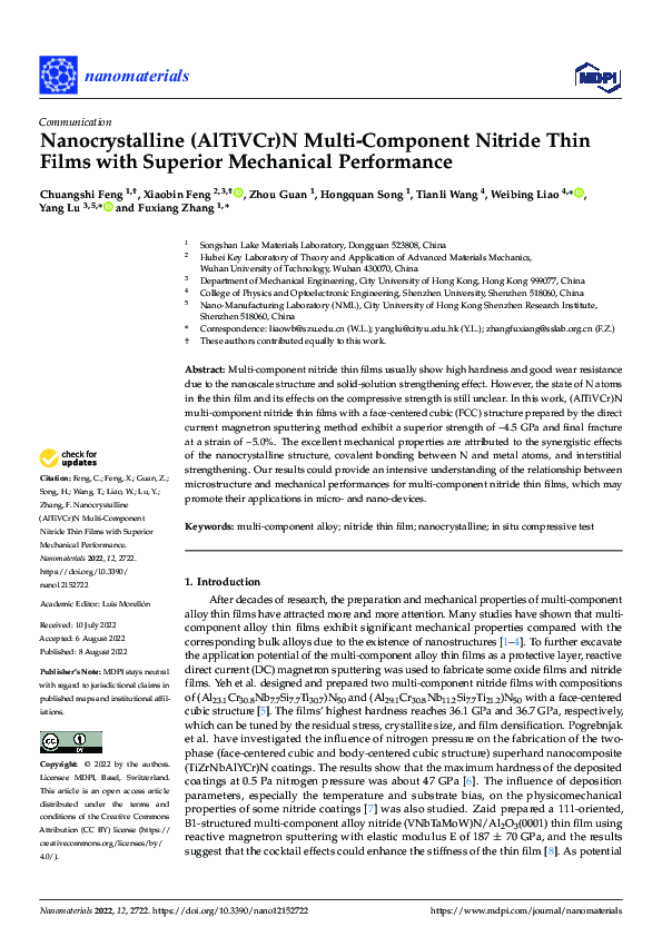 (PDF) Nanocrystalline (AlTiVCr)N Multi-Component Nitride Thin Films ...