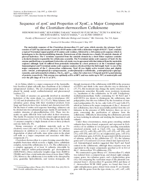 (PDF) Sequence of xynC and properties of XynC, a major component of the ...
