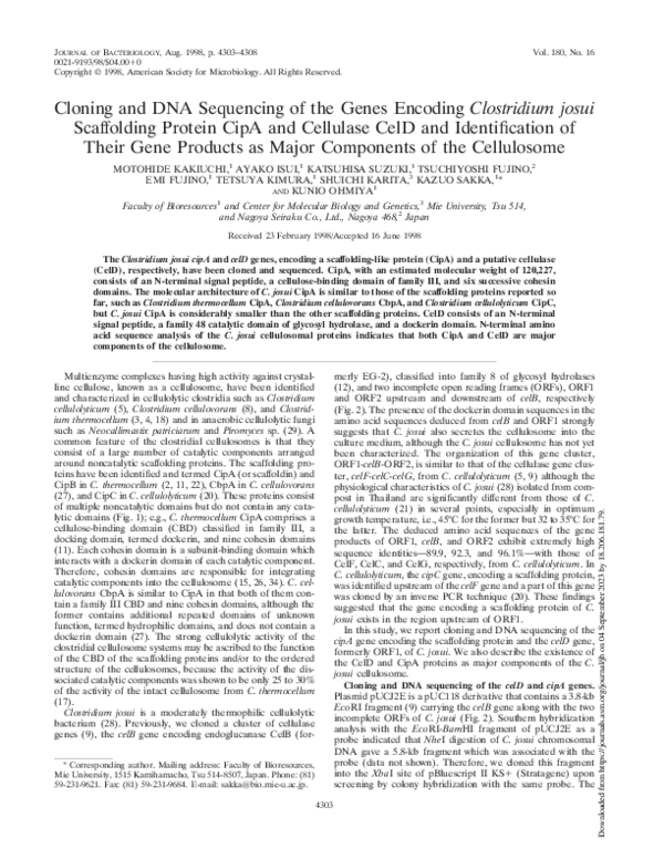 (PDF) Cloning and DNA Sequencing of the Genes Encoding Clostridium josui Scaffolding Protein ...