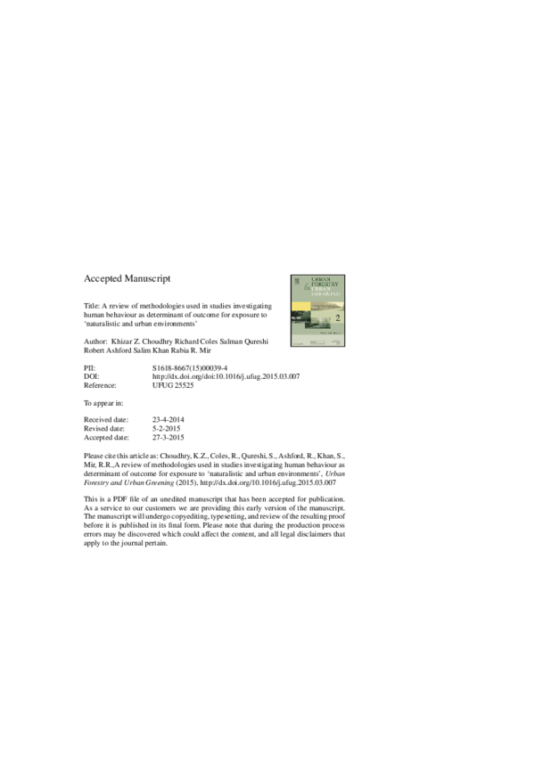 (PDF) A review of methodologies used in studies investigating human ...