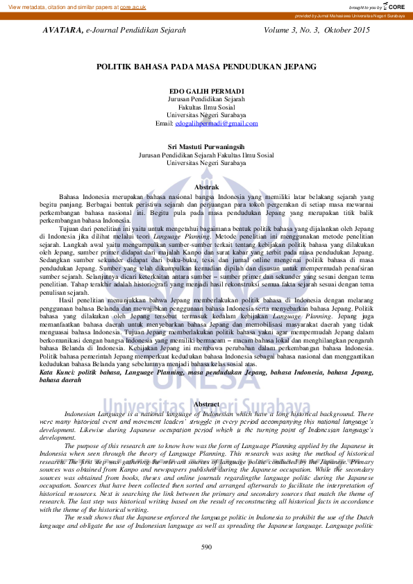 (PDF) Politik Bahasa Pada Masa Pendudukan Jepang