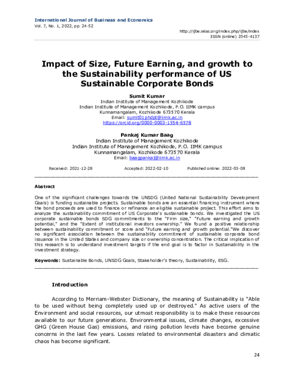(PDF) Impact of Size, Future Earning, and growth to the Sustainability performance of US ...