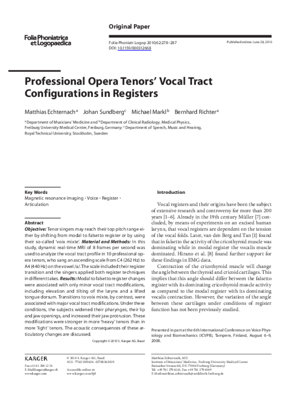 (PDF) Professional Opera Tenors’ Vocal Tract Configurations in Registers