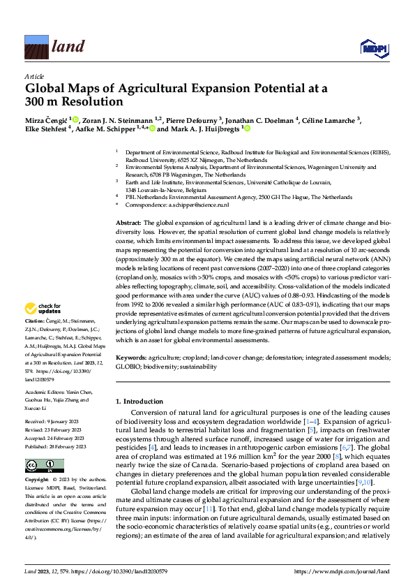 (PDF) Global Maps of Agricultural Expansion Potential at a 300 m Resolution
